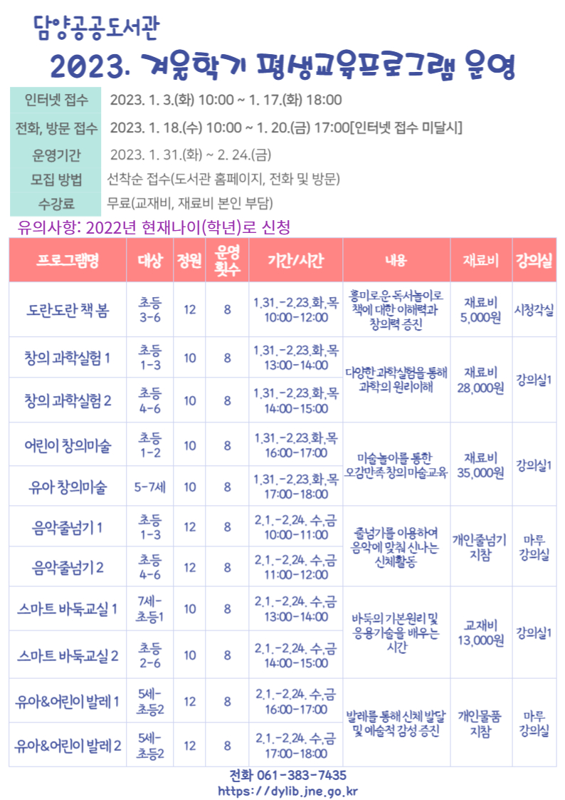 겨울방학 맞은 도서관, 어린이 평생교육 프로그램 풍성